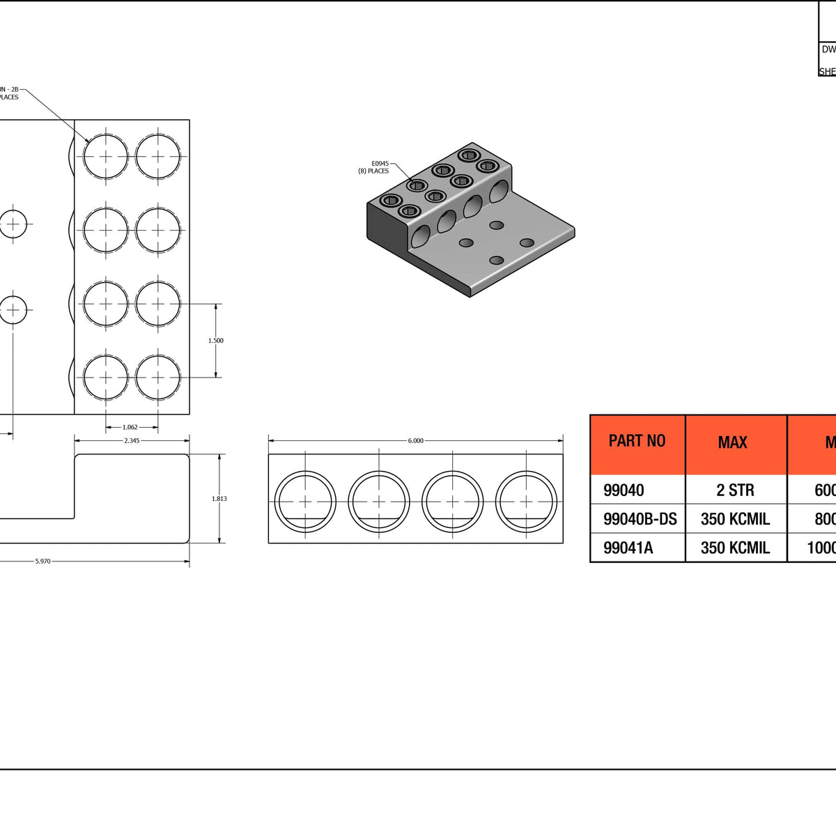 Aluminum Four Barrel Connectors 2 AWG Stranded min. to 600 kcmil max ...
