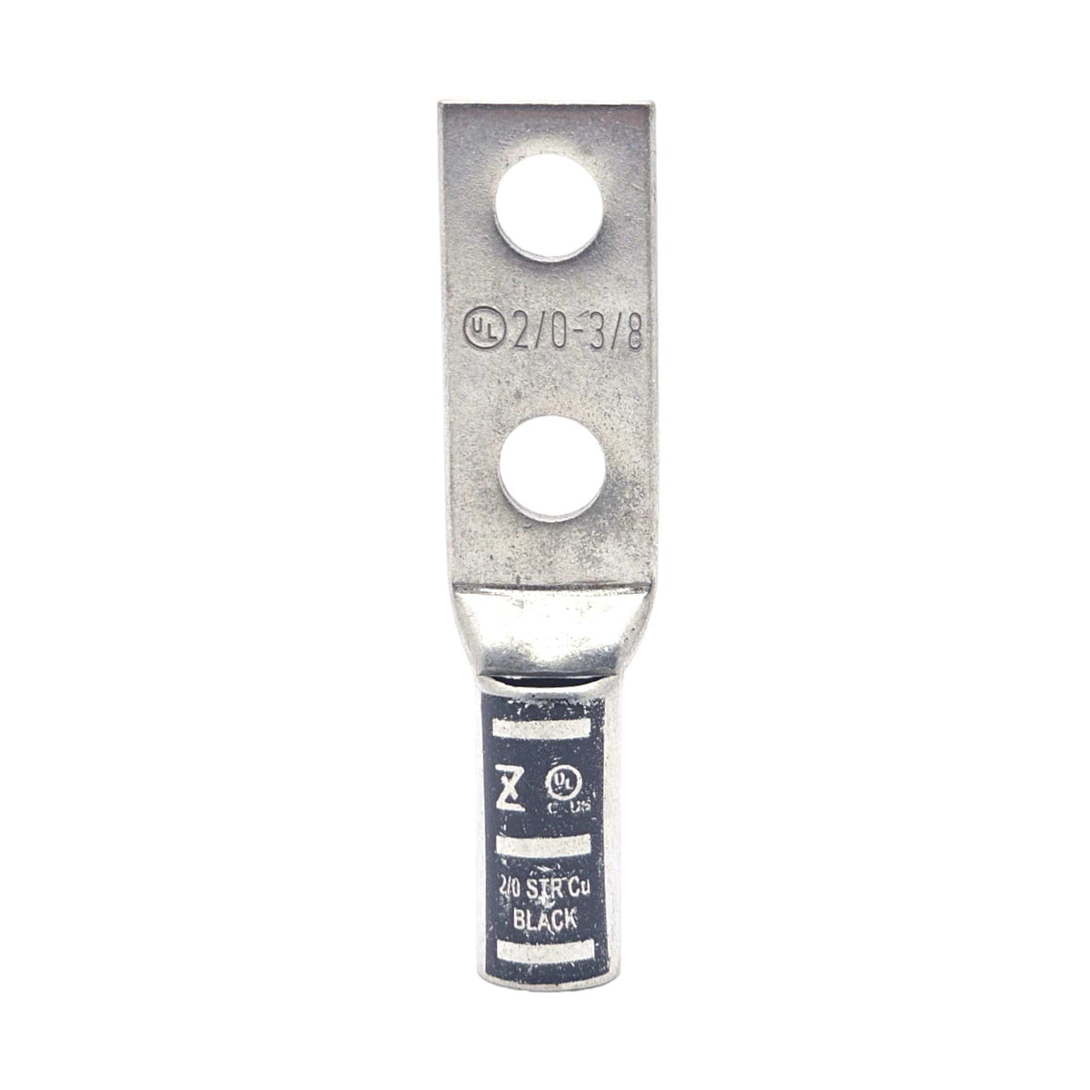 Copper Long Barrel Two Hole Compression Lugs 2/0 AWG 3/8-inch Bolt Siz ...