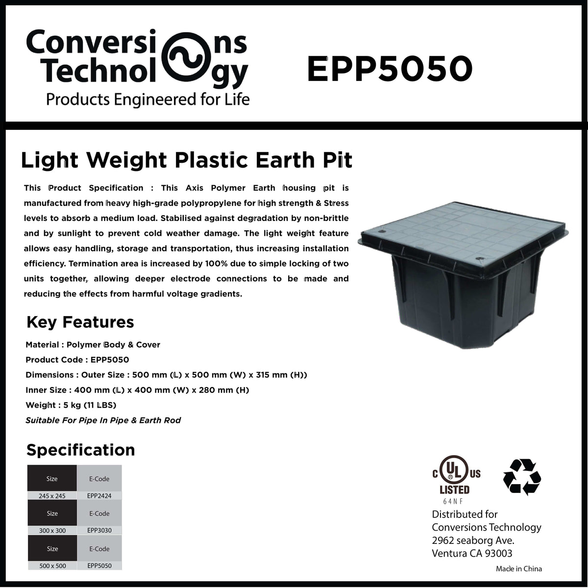 Light Weight Plastic Earth Pit - EPP5050 – Conversions Tech