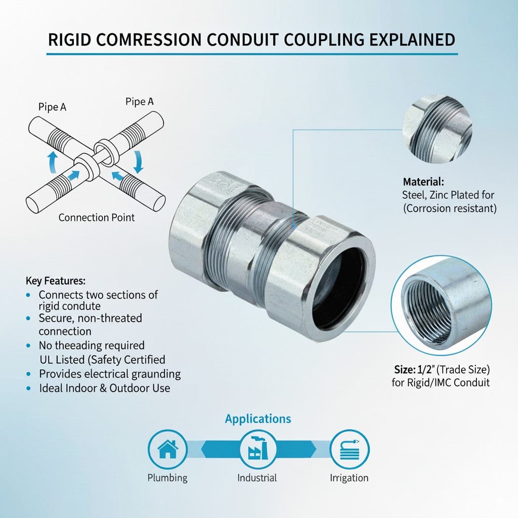 Rigid Compression Coupling - 1/2" (Steel with Zinc Plated, UL mark ...